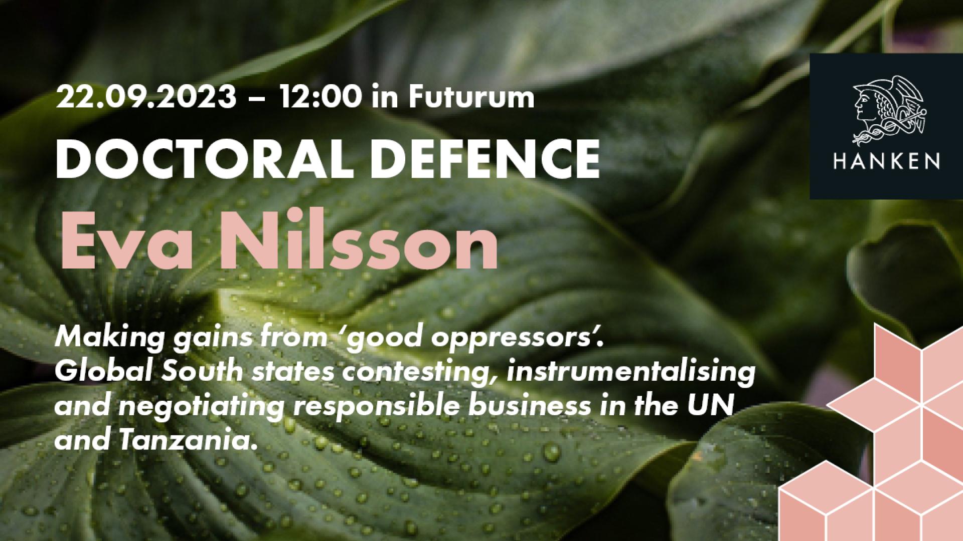 Doctoral defence - Eva Nilsson | Hanken